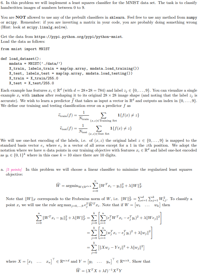 6. In this problem we will implement a least squares | Chegg.com