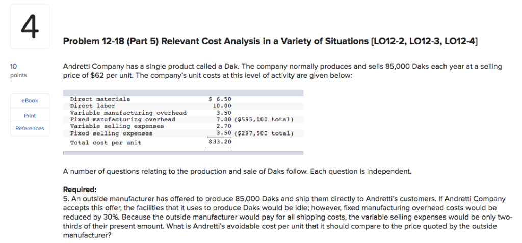 Solved Problem 12-18 (Part 5) Relevant Cost Analysis in a | Chegg.com