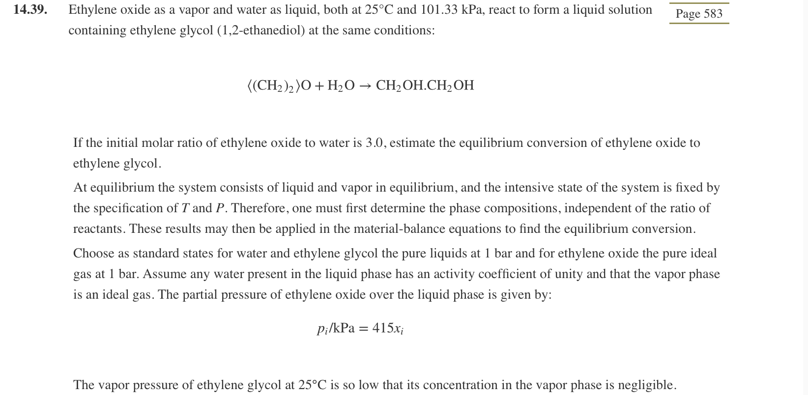 14.39. Ethylene oxide as a vapor and water as liquid, | Chegg.com