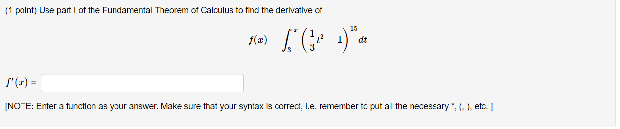 Solved Use part I of the Fu(1 ﻿point) ﻿Use part I of the | Chegg.com