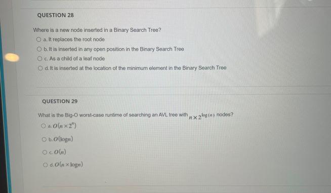 Solved QUESTION 28 Where is a new node inserted in a Binary | Chegg.com