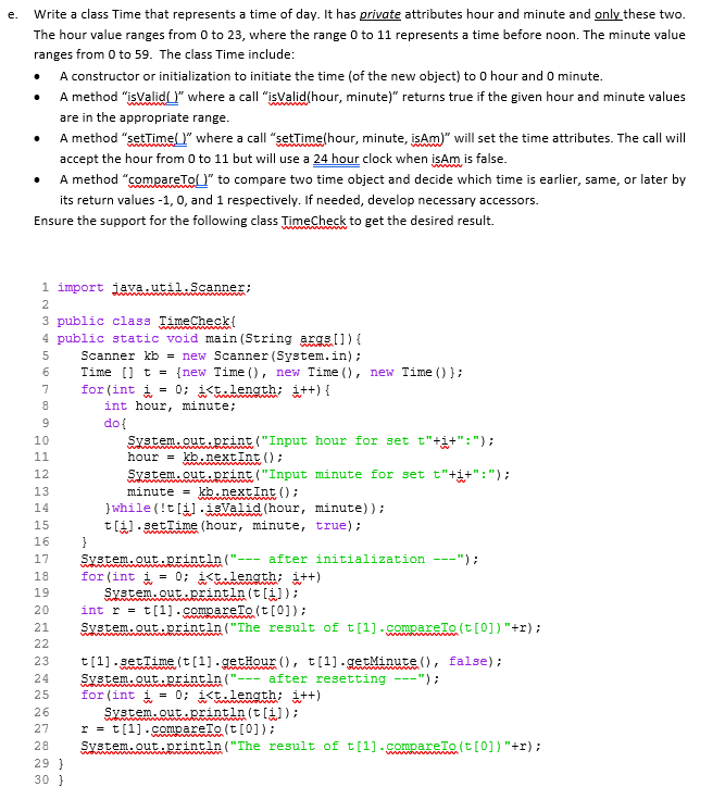 Solved e. Write a class Time that represents a time of day. | Chegg.com