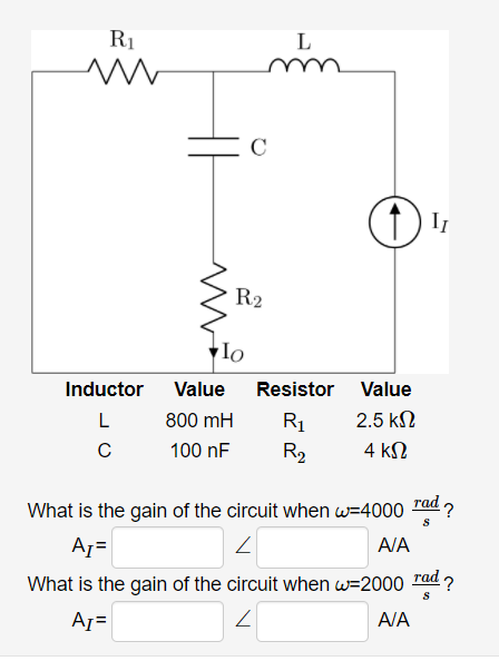 Solved L R1 w с I] R2 Inductor L с lo Value 800 mH 100 nF | Chegg.com