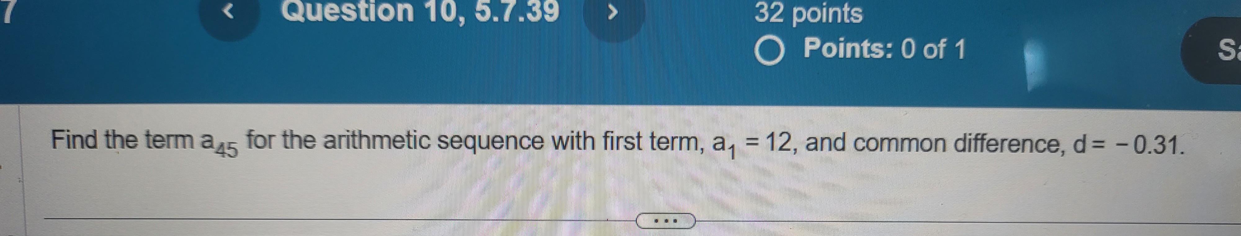 Solved Find the indicated term for the arithmetic sequence | Chegg.com