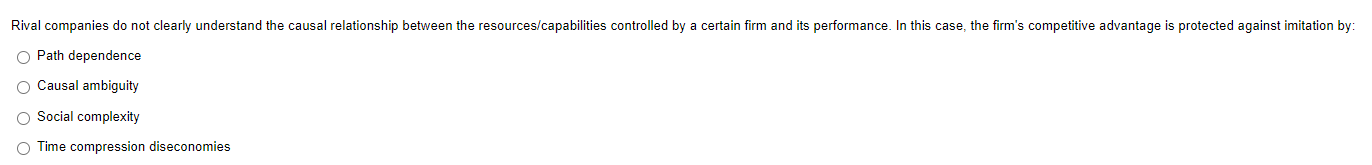 Solved Path dependence Causal ambiguity Social complexity | Chegg.com