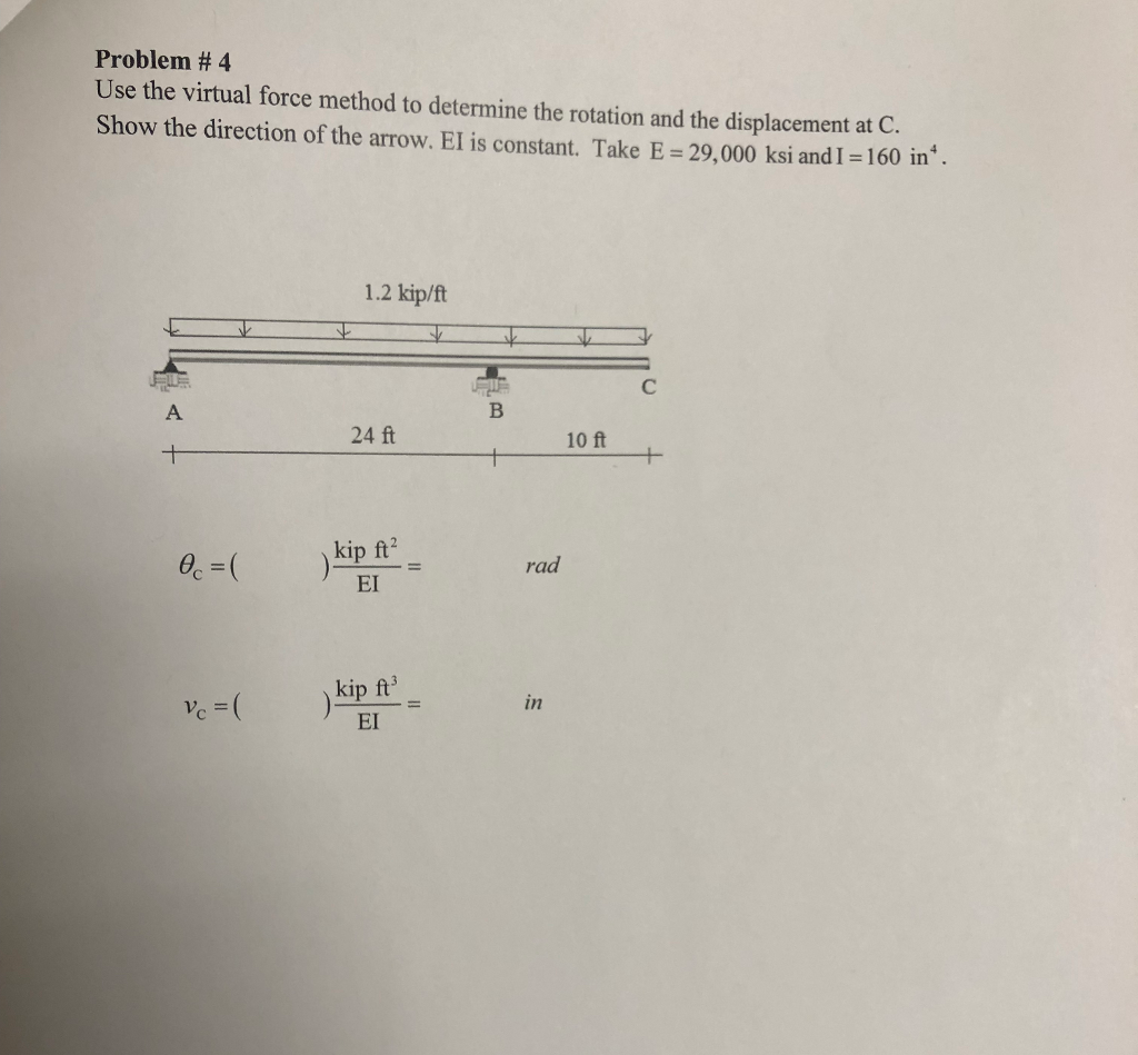 Solved Problem # 4 Use the virtual force method to determine | Chegg.com