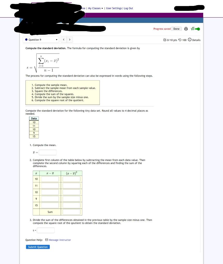 Solved Compute the standard deviation. The formula for | Chegg.com