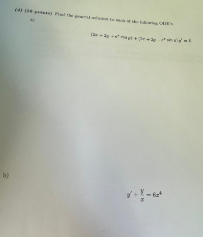 Solved (4) (16 points) Find the general solution to eech of | Chegg.com