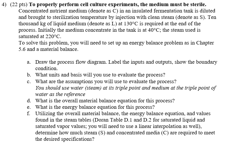 Solved (22 pts) To properly perform cell culture | Chegg.com
