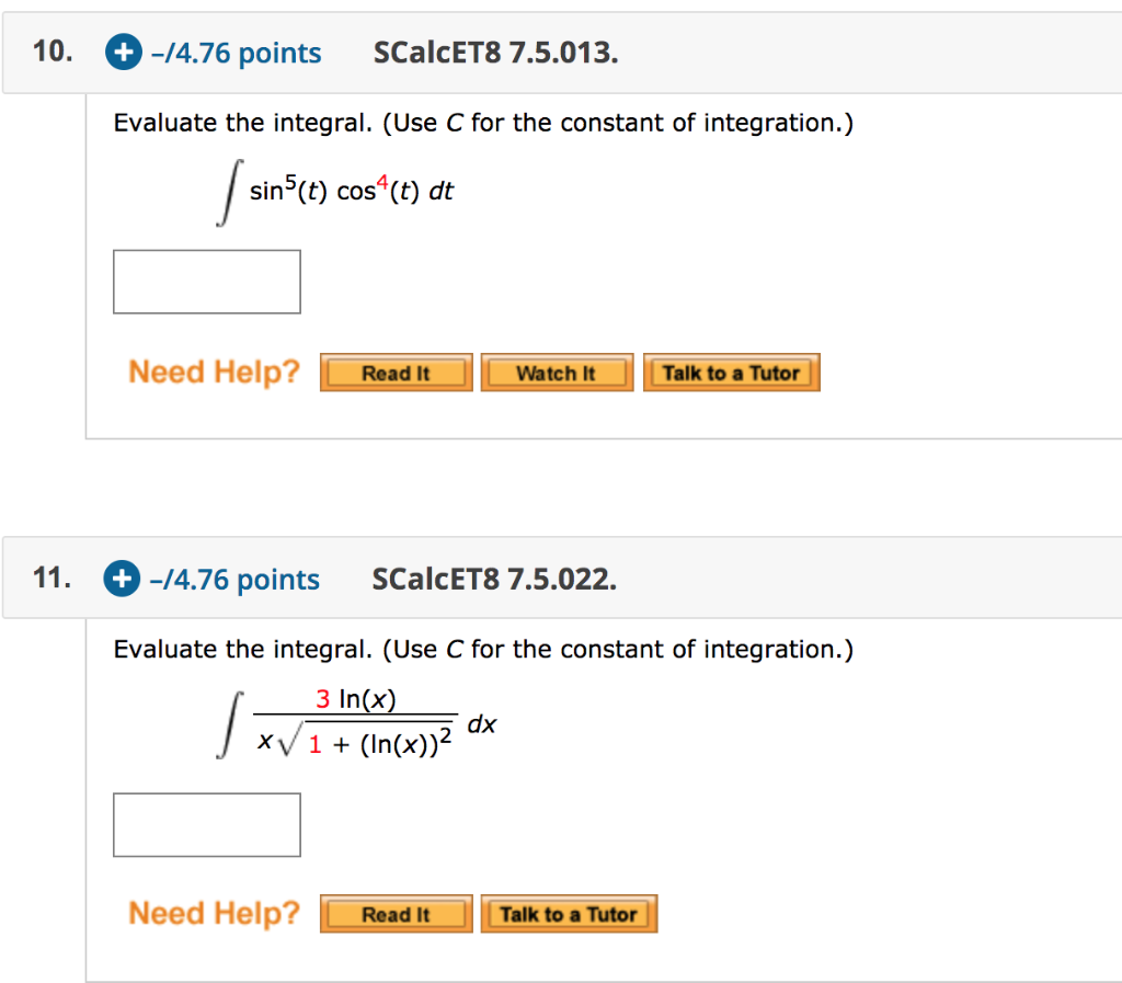 Solved 9. + -/4.76 points SCalcET8 7.5.007. Evaluate the | Chegg.com