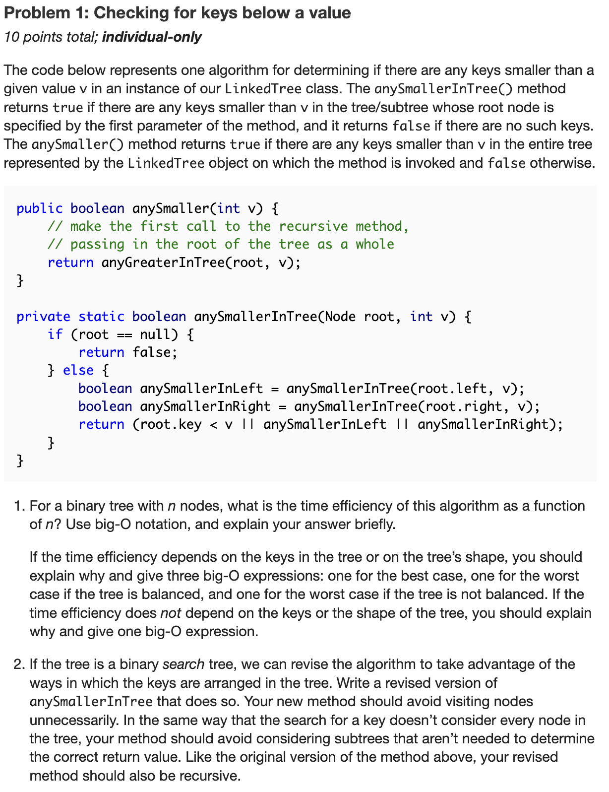 Solved Problem 1: Checking for keys below a value10 ﻿points | Chegg.com