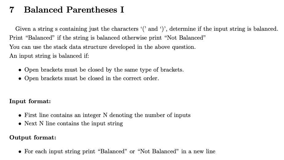 Solved 7 Balanced Parentheses I Given a string s containing | Chegg.com