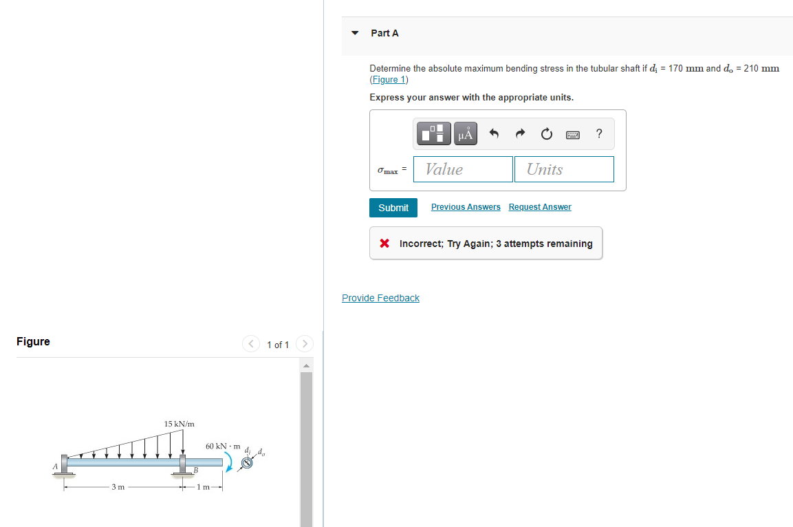 Solved Part A Determine the absolute maximum bending stress | Chegg.com