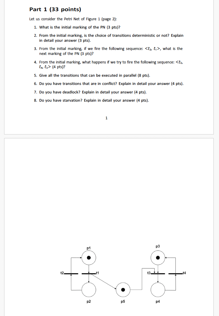 Solved Part 1 (33 ﻿points) ﻿Let us consider the Petri Net of | Chegg.com