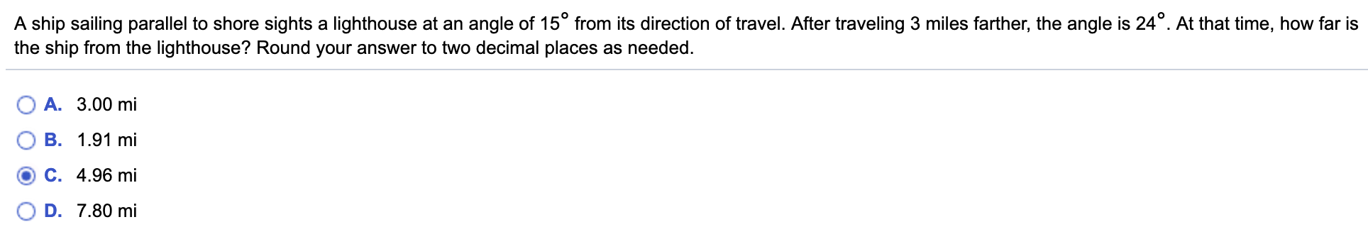 Solved A ship sailing parallel to shore sights a lighthouse | Chegg.com