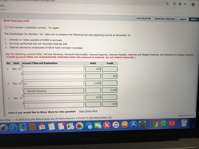 Solved CALCULATOR PRINTER VERSION BACK NEXT Brief Exercise | Chegg.com