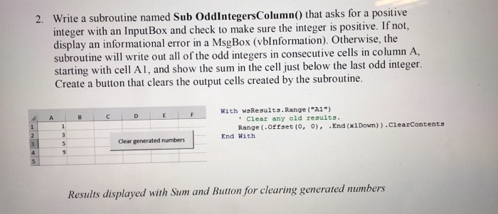Solved 2. Write a subroutine named Sub OddIntegersColumn() | Chegg.com