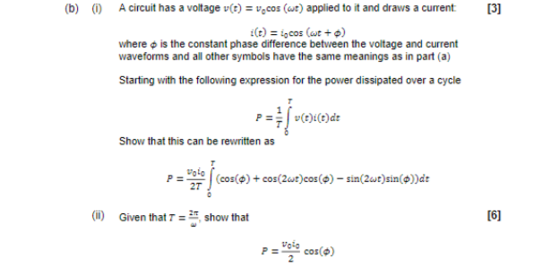 Solved (i) A circuit has a voltage v(t)=v0cos(ωt) applied to | Chegg.com