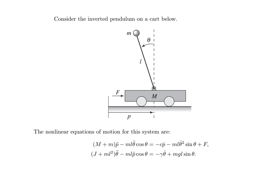 Solved Consider the inverted pendulum on a cart below. m Ꮎ F | Chegg.com