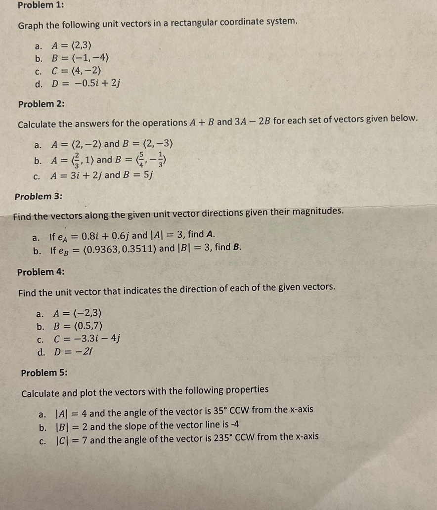 Solved Problem 1:Graph the following unit vectors in a | Chegg.com