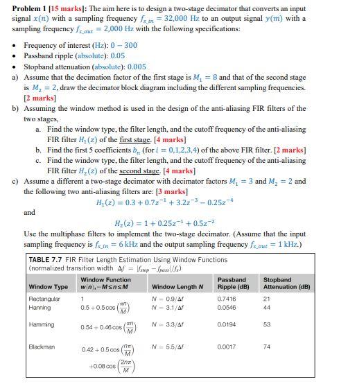 Problem 1 [15 marks]: The aim here is to design a | Chegg.com