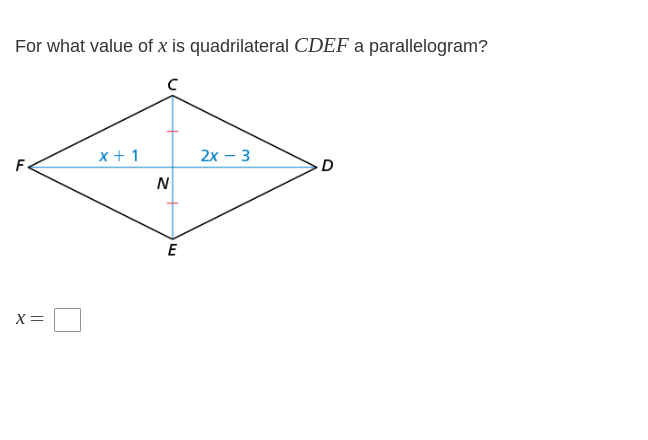 Solved For what value of x is quadrilateral CDEF a | Chegg.com