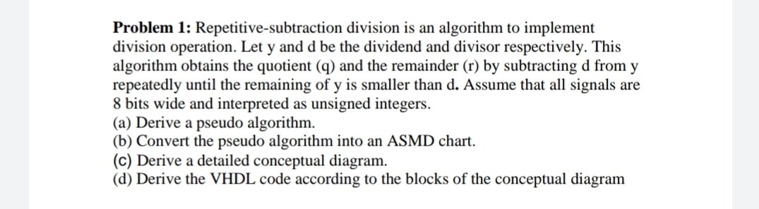 Problem 1: Repetitive-subtraction division is an | Chegg.com