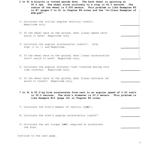 Solved 1 to 6) A bicycle is turned upside down. The back | Chegg.com