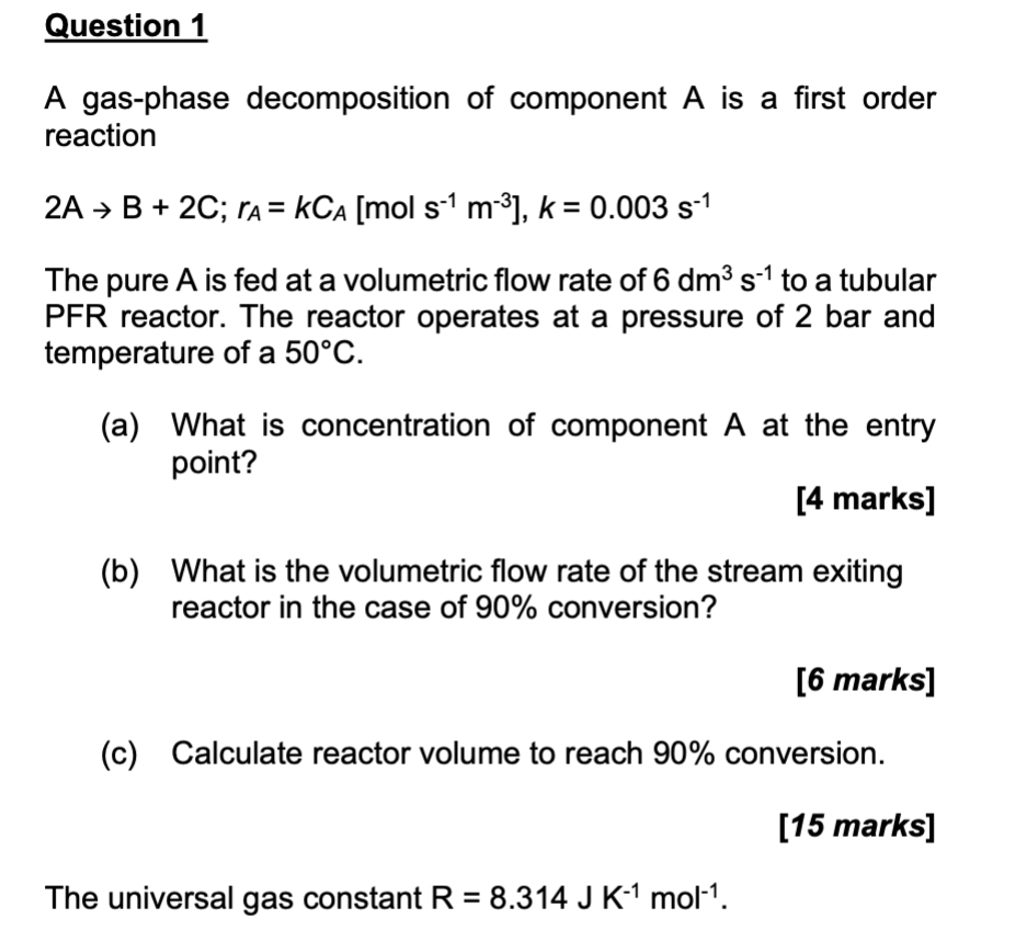 Solved A gas-phase decomposition of component A is a | Chegg.com