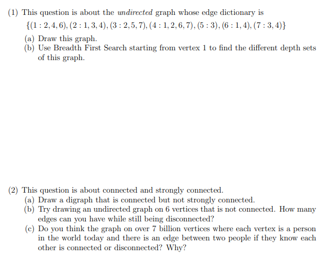 Solved (1) This question is about the undirected graph whose | Chegg.com