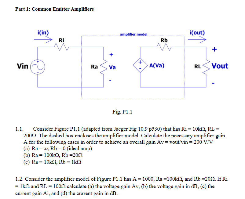 Solved Part 1: Common Emitter Amplifiers Fig. P1.1 1.1. | Chegg.com