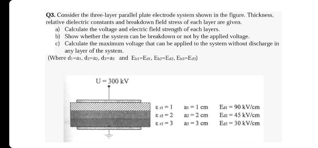 Solved Q3. Consider the three-layer parallel plate electrode | Chegg.com