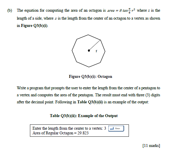 Solved (6) The equation for computing the area of an octagon | Chegg.com