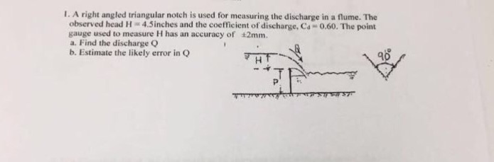 Solved A right angled triangular notch is used for measuring | Chegg.com