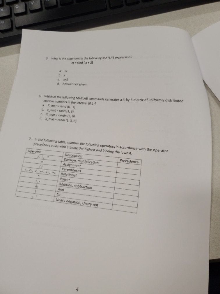 Solved Alt What is the argument in the following MATLAB | Chegg.com