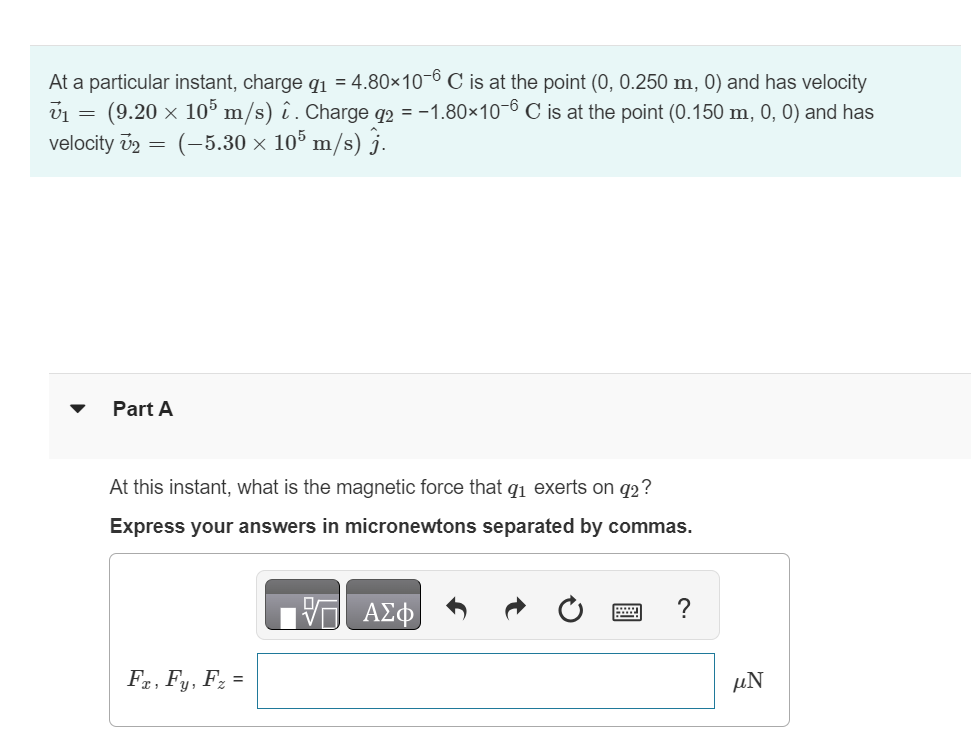 Solved At a particular instant, charge q1=4.80×10−6C is at | Chegg.com