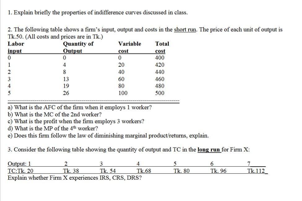 Solved 1. Explain briefly the properties of indifference | Chegg.com