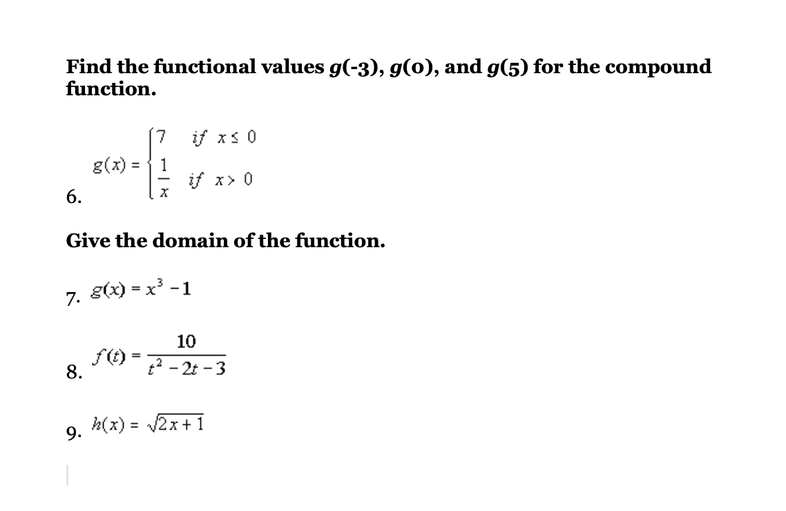 Solved Find the functional values g(-3), g(0), and g(5) for | Chegg.com
