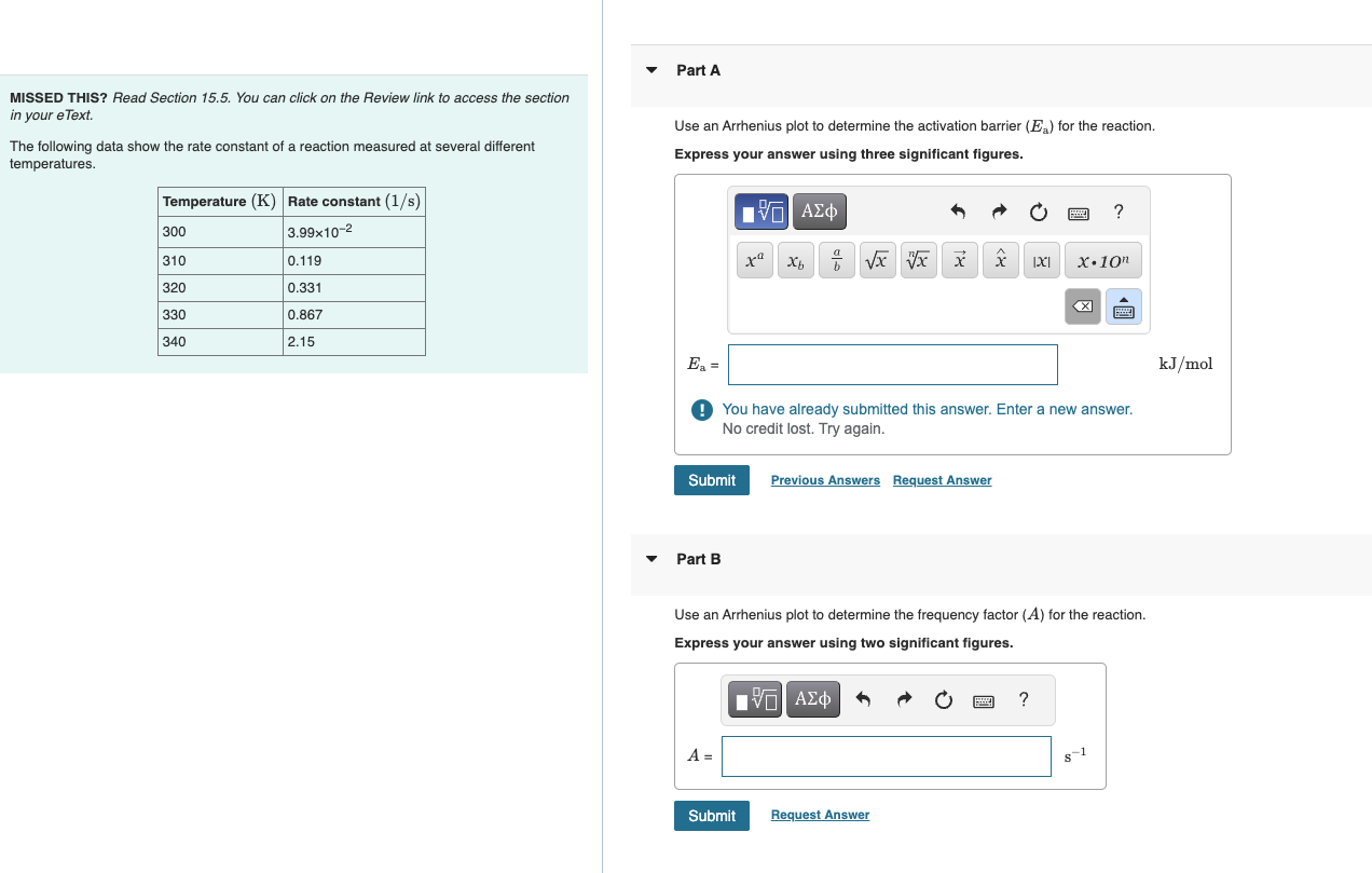 The following data show the rate constant of a | Chegg.com
