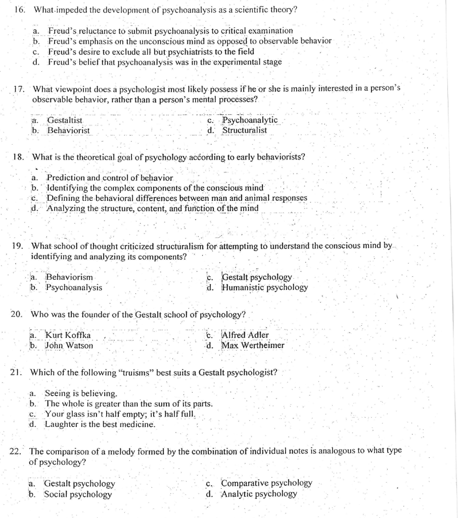 Solved 16. What-impeded the development of psychoanalysis as | Chegg.com