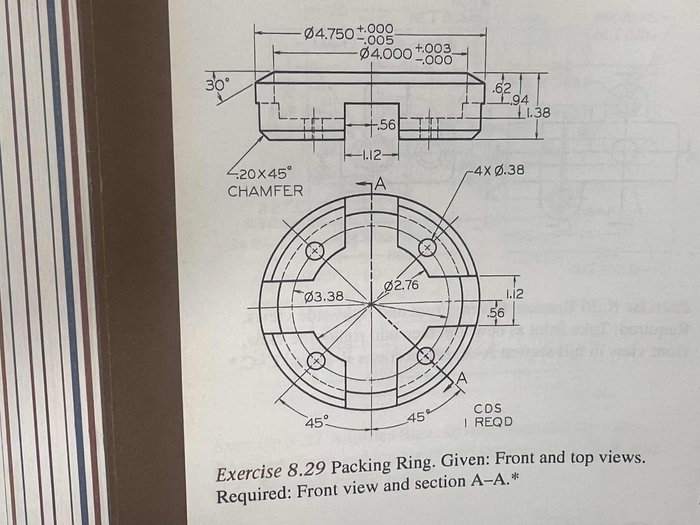 Solved Exercise 8.29 ﻿Packing Ring. Given: Front and top | Chegg.com