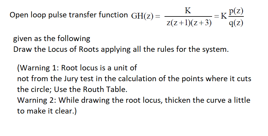 Solved -=KP(2) K Open loop pulse transfer function GH(z) = | Chegg.com