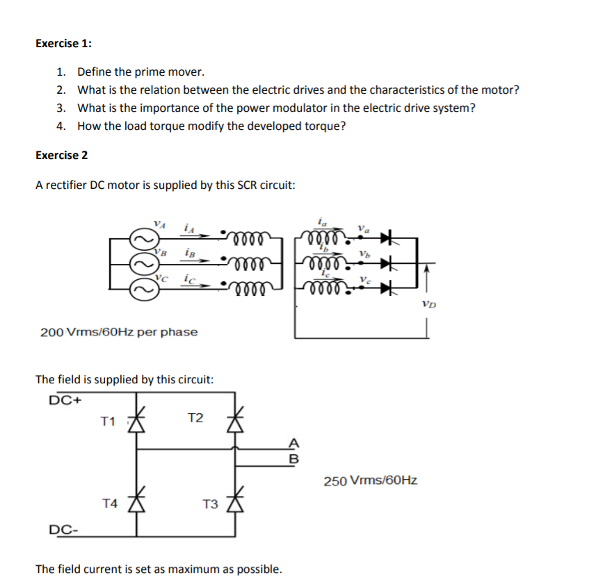 Solved Exercise 1: 1. Define the prime mover. 2. What is the | Chegg.com