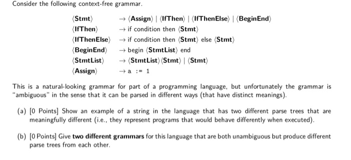 Solved Consider the following context-free grammar. Stmt) | Chegg.com
