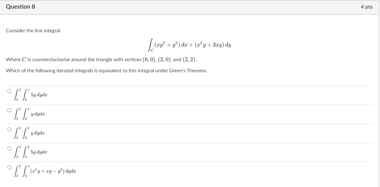 Solved Question 8 4 pts Consider the line integral I lay | Chegg.com