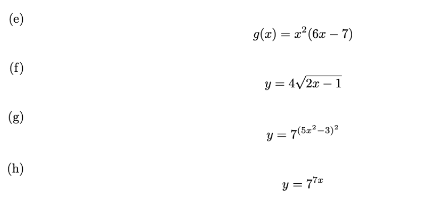 Solved Find the derivative for the following functions. | Chegg.com
