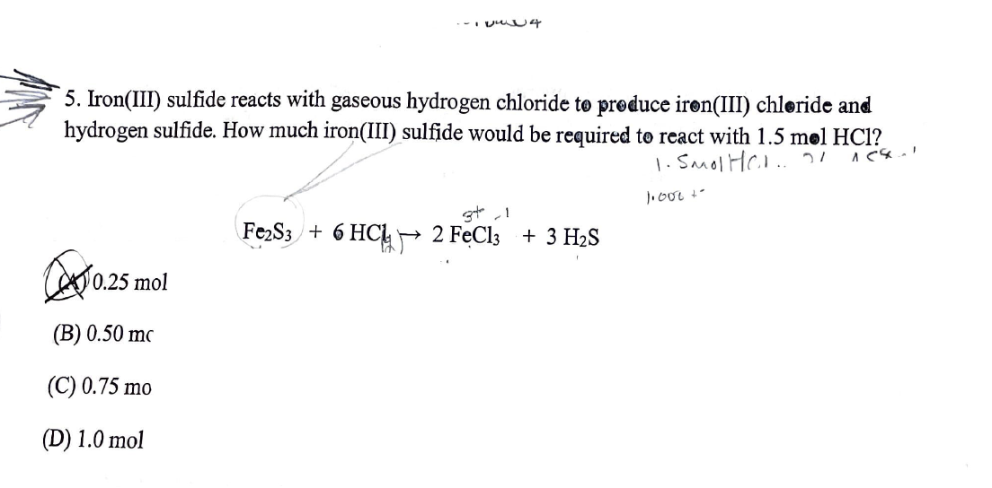 Solved .- 5. Iron(III) sulfide reacts with gaseous hydrogen | Chegg.com