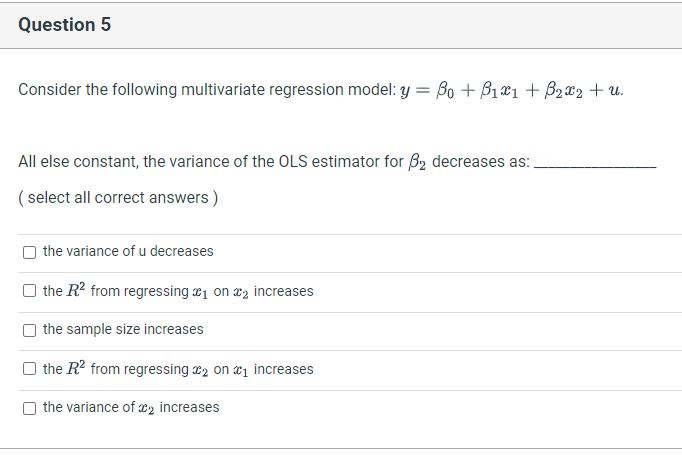 Solved Consider the following multivariate regression model: | Chegg.com