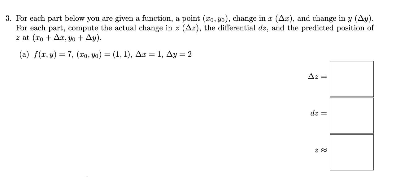 Solved For each part below you are given a function, a point | Chegg.com