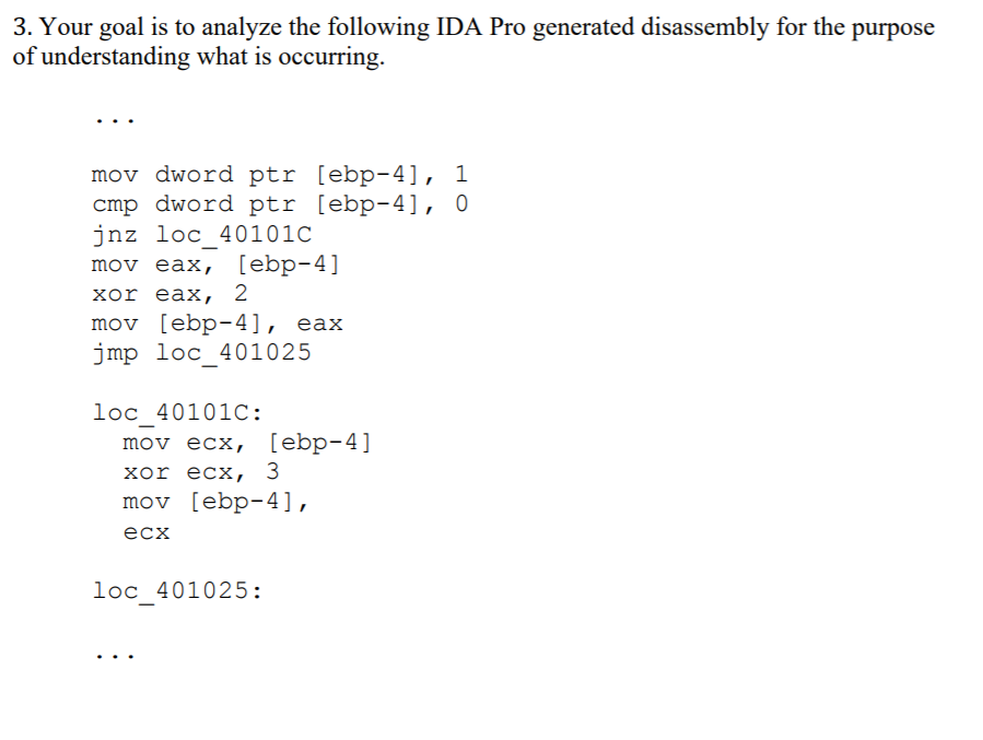3. Your goal is to analyze the following IDA Pro | Chegg.com